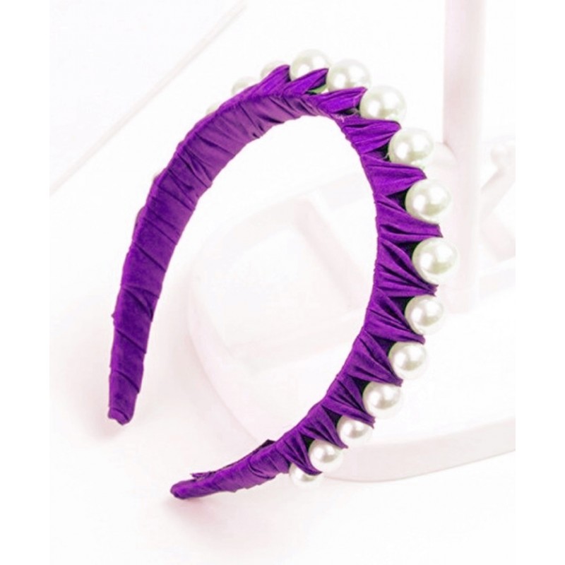 Bentita deosebita pentru par din Satin cu Perle Albe BTP001G - Violet - 00005743